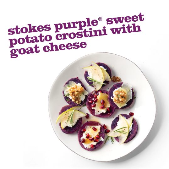 Stokes Purple® Sweet Potato Crostini with Goat Cheese | Frieda's LLC ...