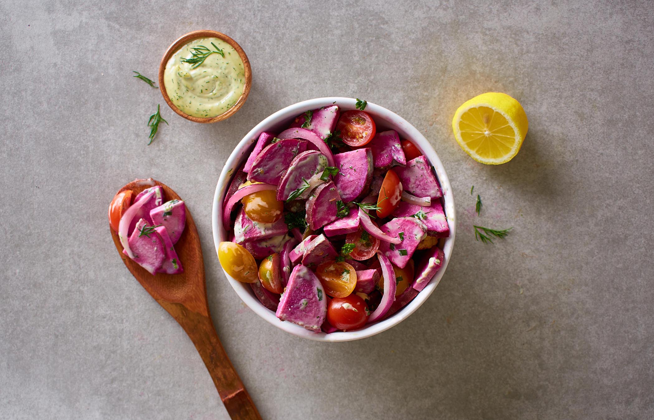 Mediterranean Stokes Purple® Sweet Potato Salad with Meyer Lemon Dill ...